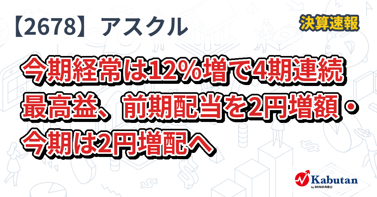 アスクル【2678】、今期経常は12％増で4期連続最高益、前期配当を2円増額・今期は2円増配へ | 決算速報 - 株探ニュース