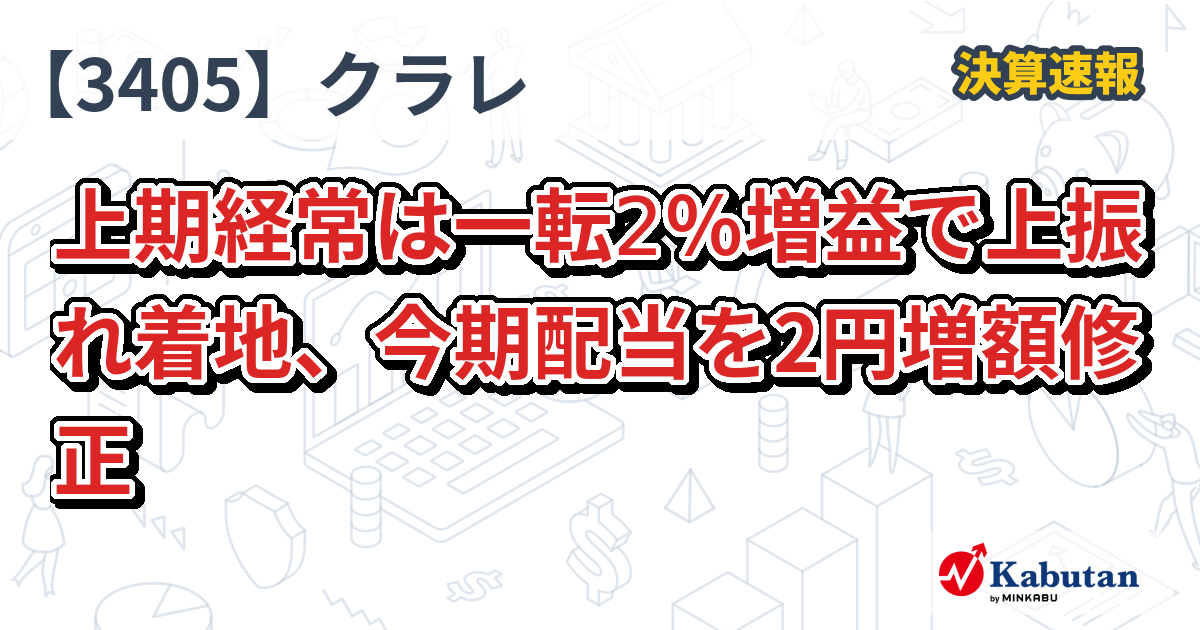 クラレ【3405】、上期経常は一転2％増益で上振れ着地、今期配当を2円増額修正 | 決算速報 - 株探ニュース