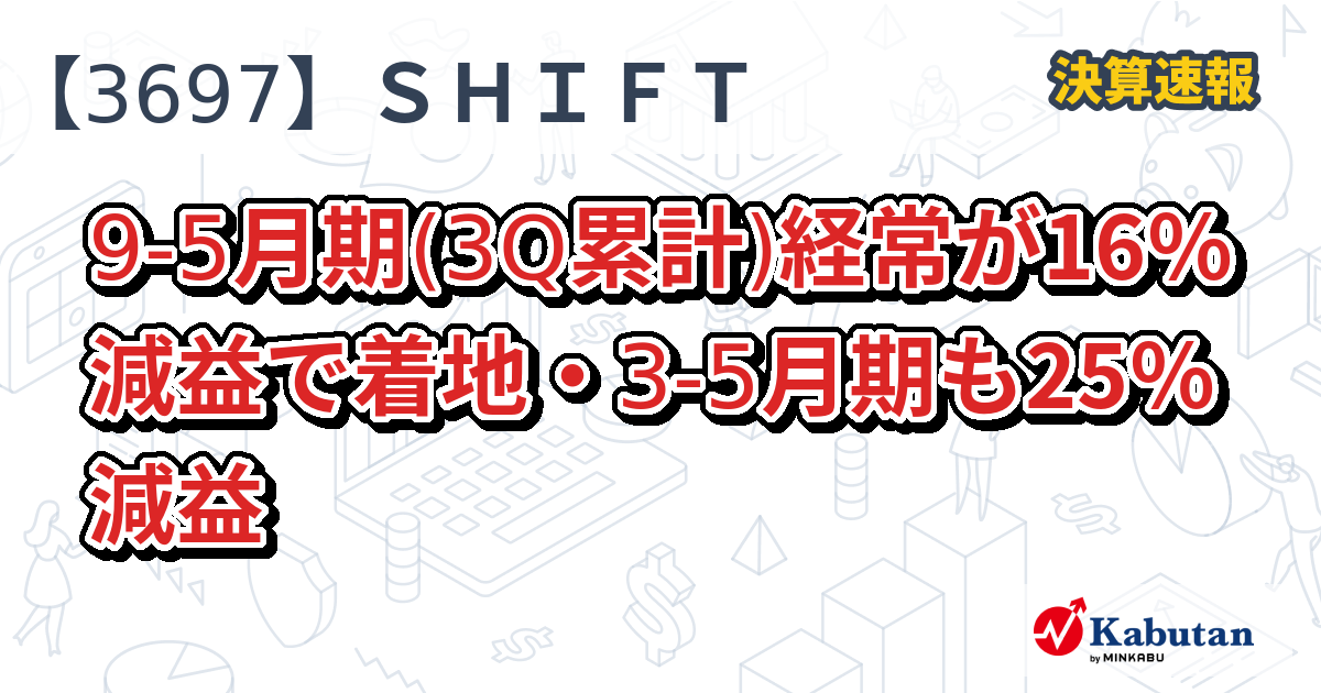 SHIFT【3697】、9-5月期(3Q累計)経常が16％減益で着地・3-5月期も25％減益 | 株探ニュース