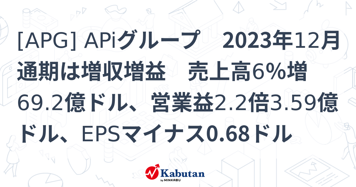 [APG] APiグループ 2023年12月通期は増収増益 売上高6％増69.2億ドル、営業益2.2倍3.59億ドル、EPSマイナス0.68 ...