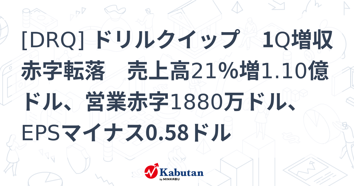 [DRQ] ドリルクイップ 1Q増収赤字転落 売上高21％増1.10億ドル、営業赤字1880万ドル、EPSマイナス0.58ドル - 株探 ...
