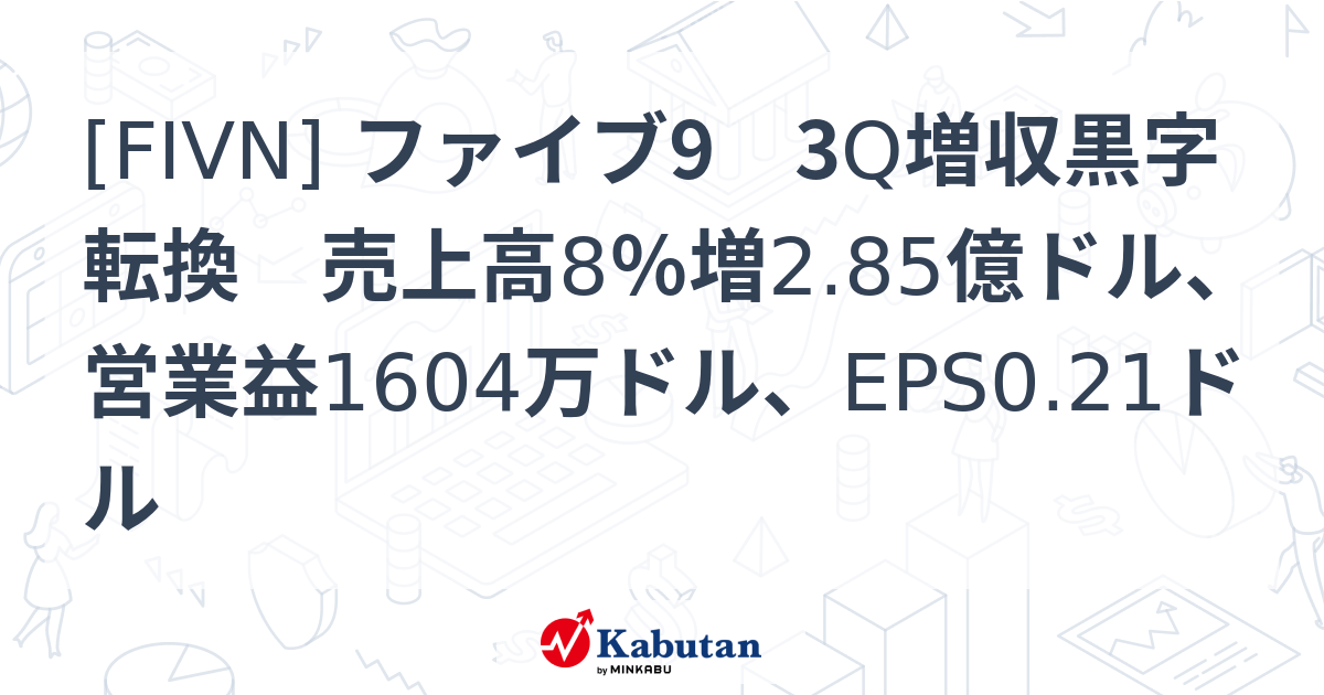 [FIVN] ファイブ9 3Q増収黒字転換 売上高8％増2.85億ドル、営業益1604万ドル、EPS0.21ドル - 株探(かぶたん)｜米国株