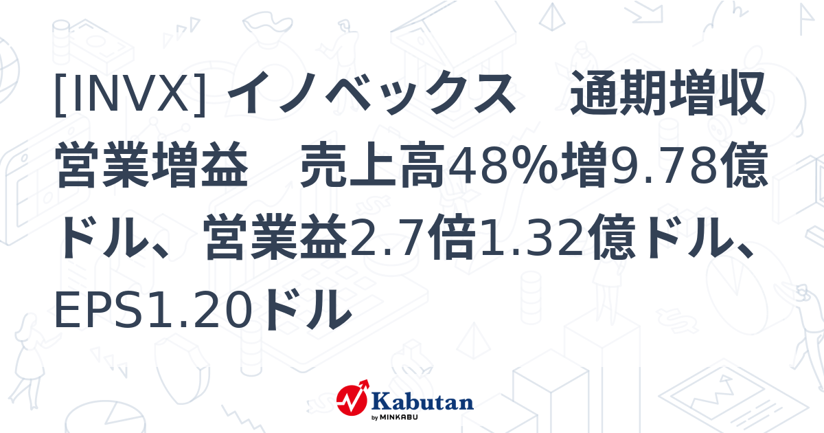 [INVX] イノベックス 通期増収営業増益 売上高48％増9.78億ドル、営業益2.7倍1.32億ドル、EPS1.20ドル - 株探 ...
