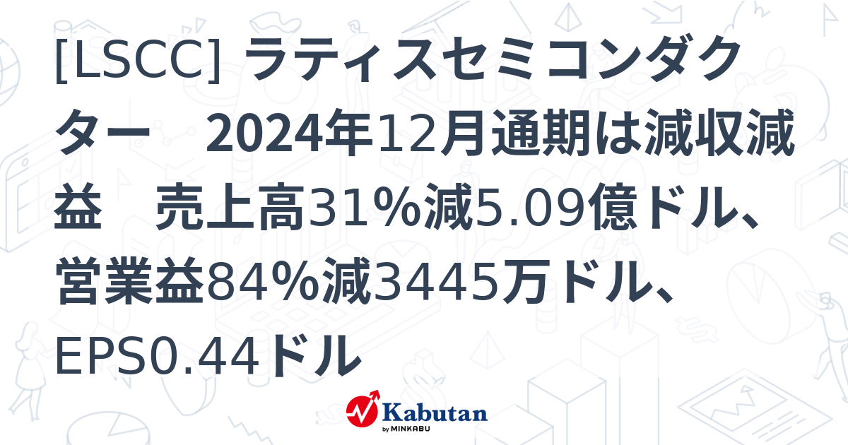 [LSCC] ラティスセミコンダクター 2024年12月通期は減収減益 売上高31％減5.09億ドル、営業益84％減3445万ドル、EPS0 ...