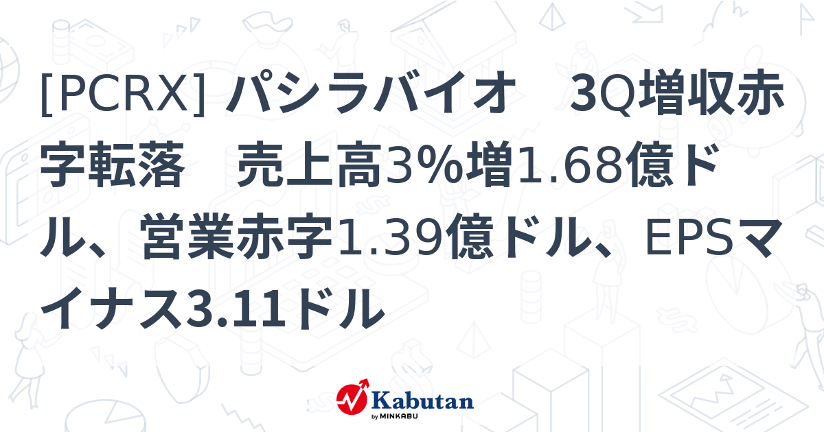 [PCRX] パシラバイオ 3Q増収赤字転落 売上高3％増1.68億ドル、営業赤字1.39億ドル、EPSマイナス3.11ドル - 株探 ...