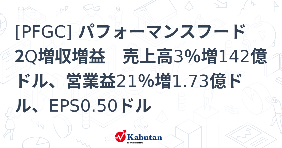 [PFGC] パフォーマンスフード 2Q増収増益 売上高3％増142億ドル、営業益21％増1.73億ドル、EPS0.50ドル - 株探(かぶたん)｜米国株