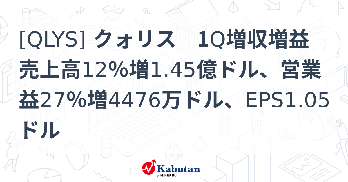 [QLYS] クォリス 1Q増収増益 売上高12％増1.45億ドル、営業益27％増4476万ドル、EPS1.05ドル - 株探(かぶたん)｜米国株