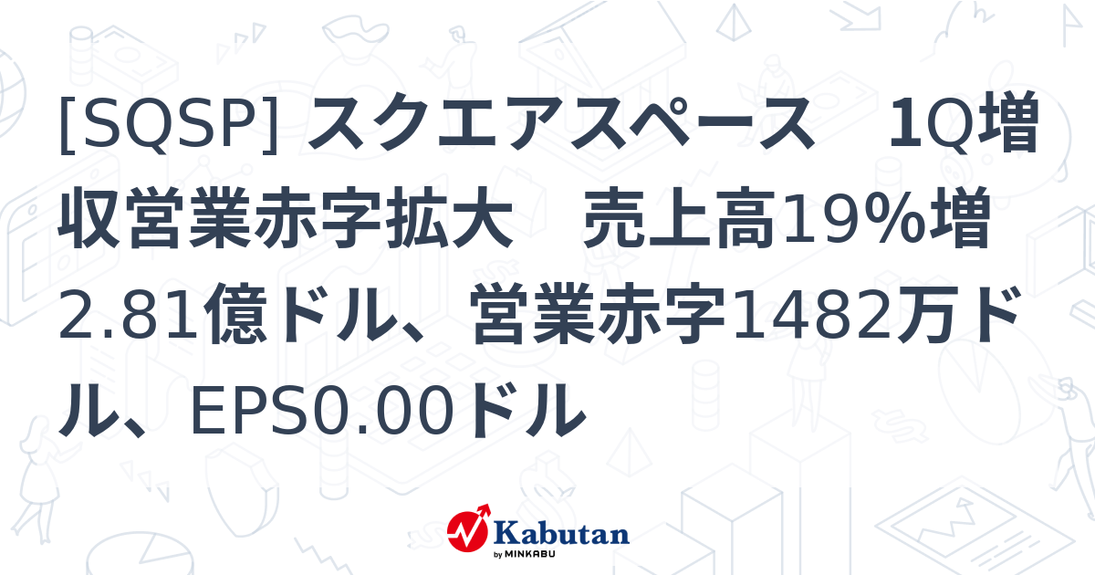 [SQSP] スクエアスペース 1Q増収営業赤字拡大 売上高19％増2.81億ドル、営業赤字1482万ドル、EPS0.00ドル - 株探 ...