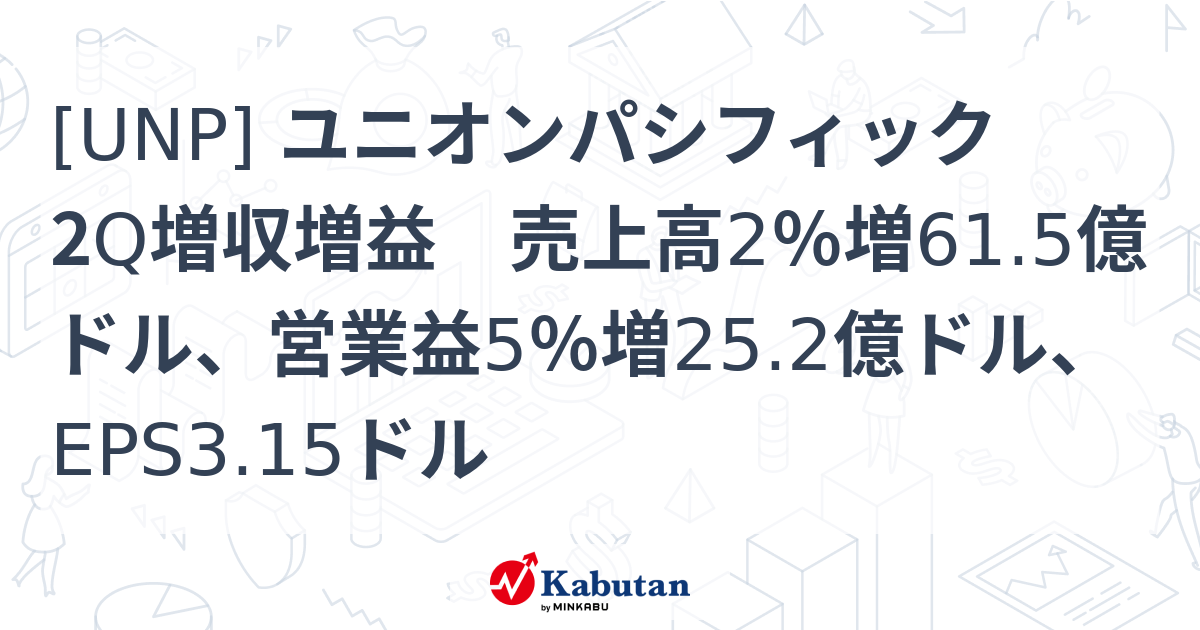 [UNP] ユニオンパシフィック 2Q増収増益 売上高2％増61.5億ドル、営業益5％増25.2億ドル、EPS3.15ドル - 株探(かぶたん ...