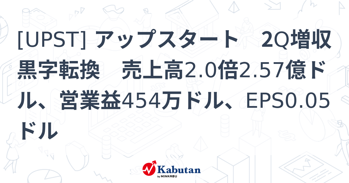 [UPST] アップスタート 2Q増収黒字転換 売上高2.0倍2.57億ドル、営業益454万ドル、EPS0.05ドル - 株探(かぶたん)｜米国株