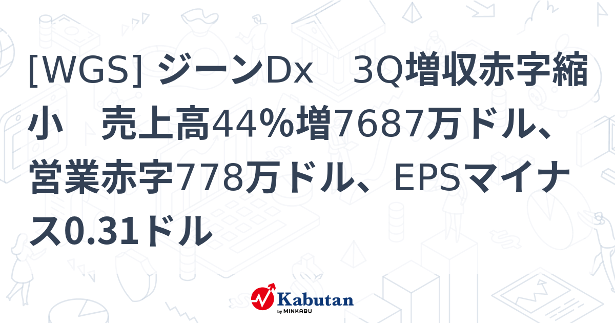 [WGS] ジーンDx 3Q増収赤字縮小 売上高44％増7687万ドル、営業赤字778万ドル、EPSマイナス0.31ドル - 株探(かぶたん)｜米国株