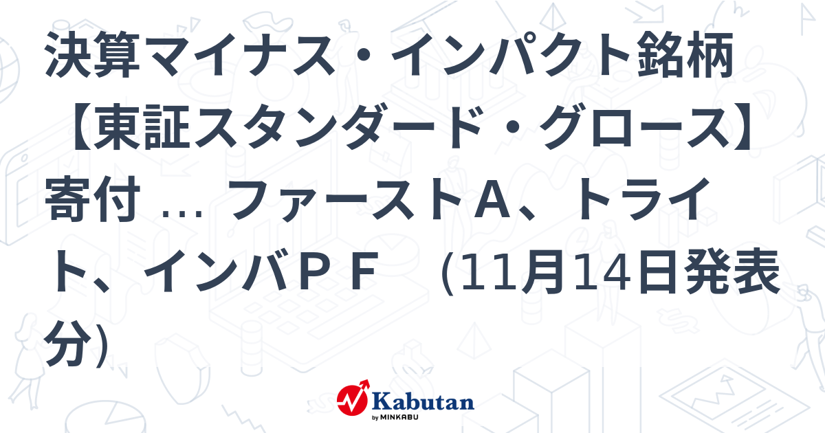 決算マイナス・インパクト銘柄 【東証スタンダード・グロース】寄付 … ファーストa、トライト、インバpf 11月14日発表分 特集