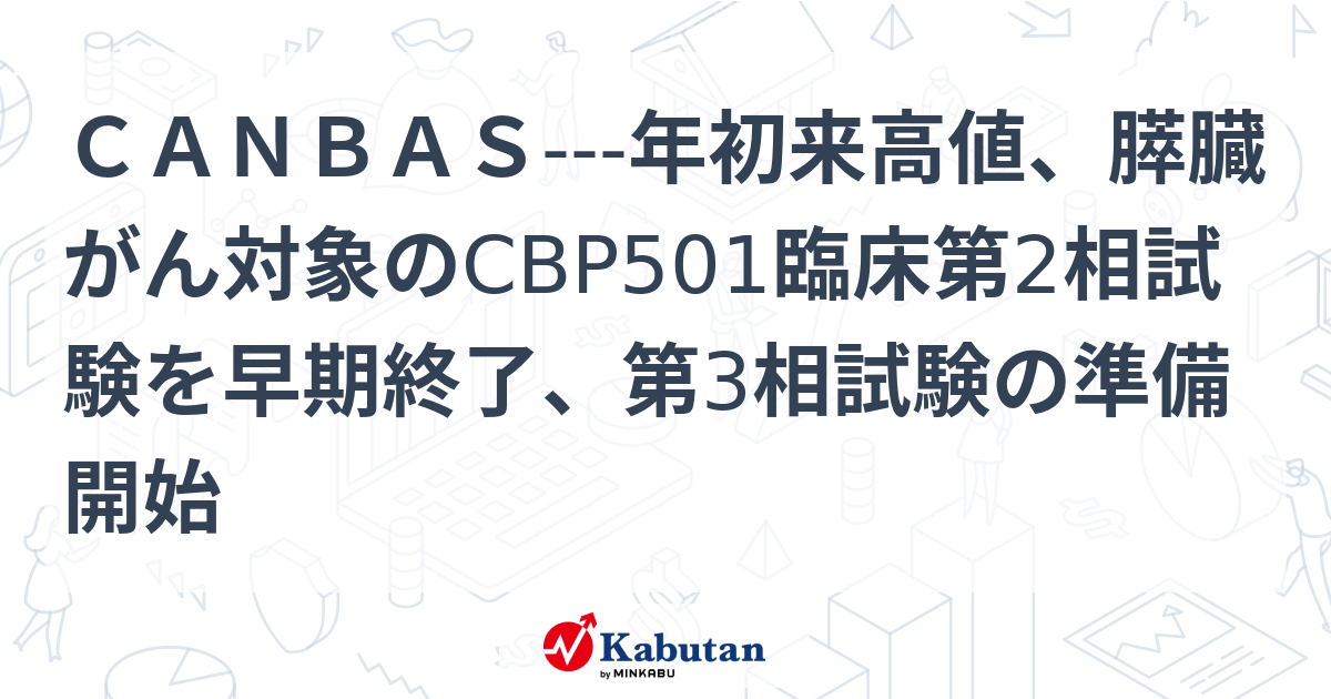 CANBAS---年初来高値、膵臓がん対象のCBP501臨床第2相試験を早期終了、第3相試験の準備開始 | 個別株 - 株探ニュース